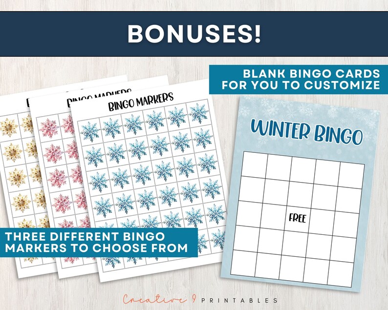 Printable Winter Bingo Game for Kids and Adults, 50 Bingo Cards and ...