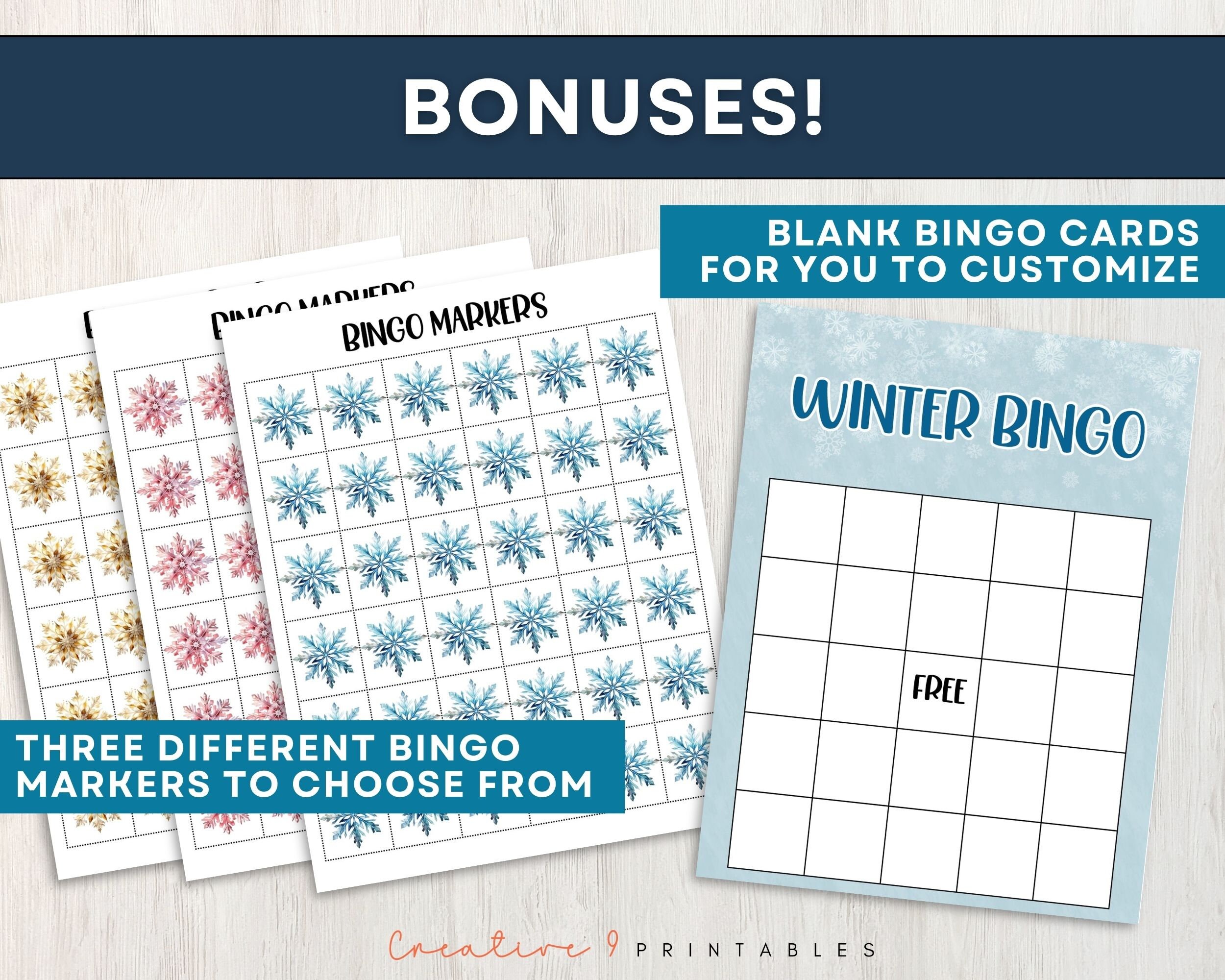 Printable Winter Bingo Game for Kids and Adults, 50 Bingo Cards and ...