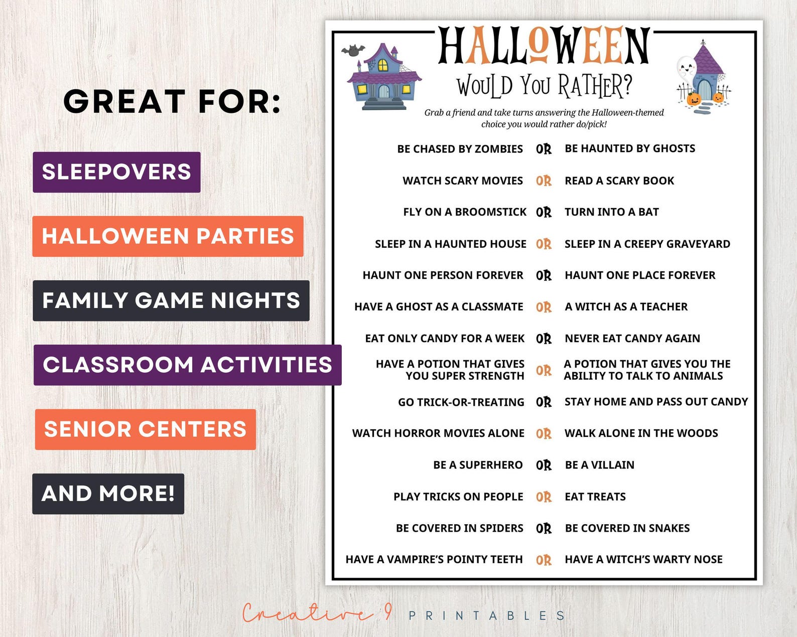 Halloween Would You Rather Game for Kids, Printable This or That With ...