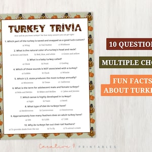 Printable Turkey Trivia Game for Kids and Adults, 10 Thanksgiving ...