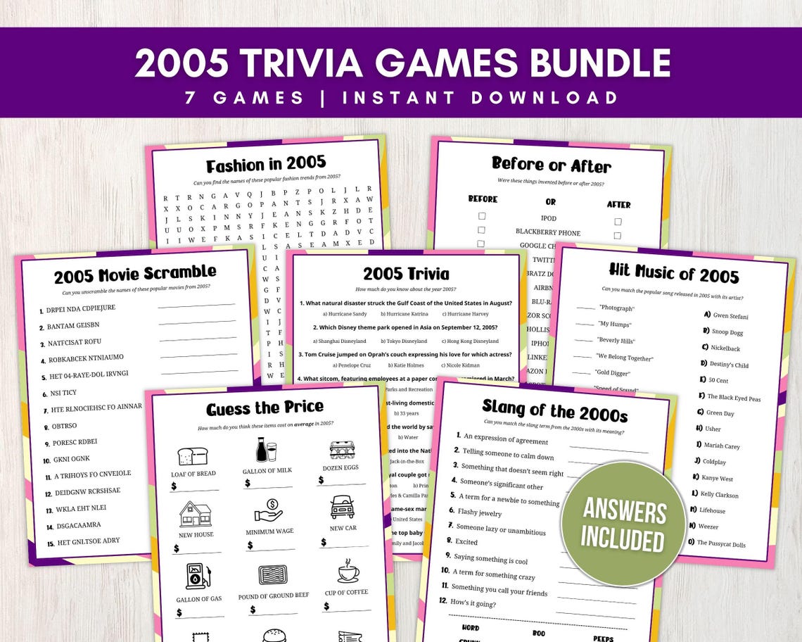 2005 Trivia Game Bundle, Printable 21st Birthday, Anniversary, or ...