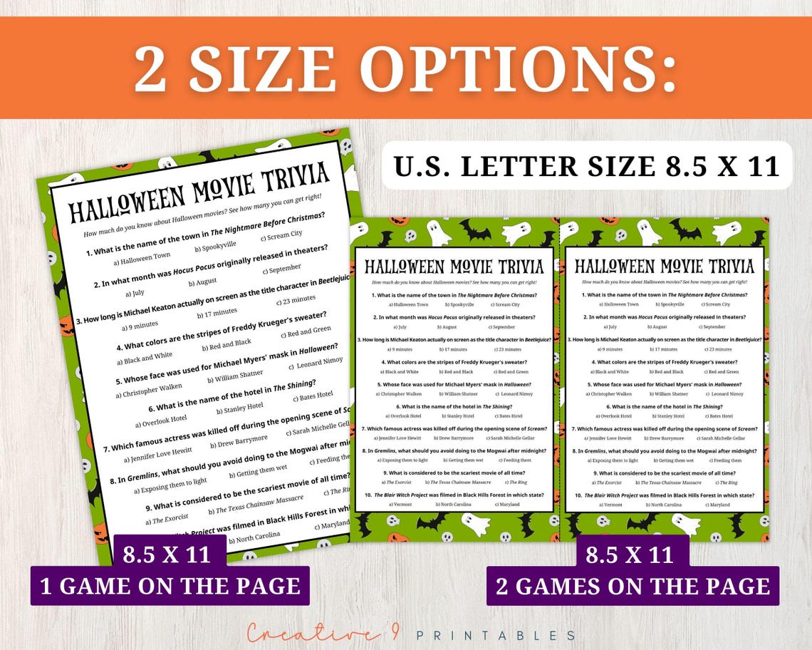 Halloween Movie Trivia Printable Game for Kids and Adults, 10 Trivia ...