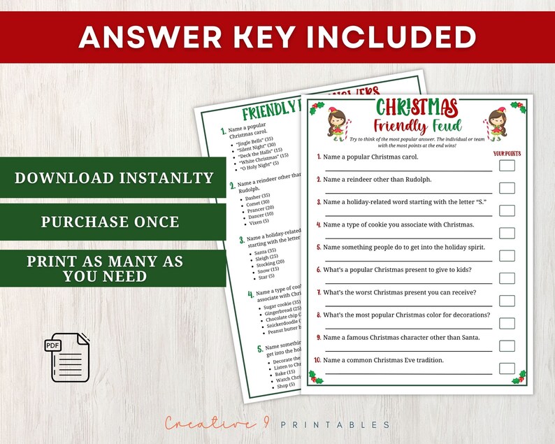 Printable Christmas Friendly Feud Game With 10 Questions and Answer ...