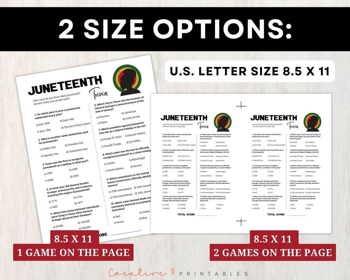 Juneteenth Trivia Game Printable for Kids and Adults, 10 Juneteenth ...