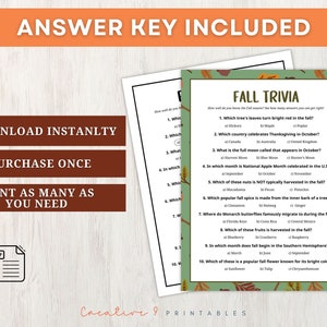 Printable Fall Trivia Game for Kids and Adults, 10 Fall Trivia ...
