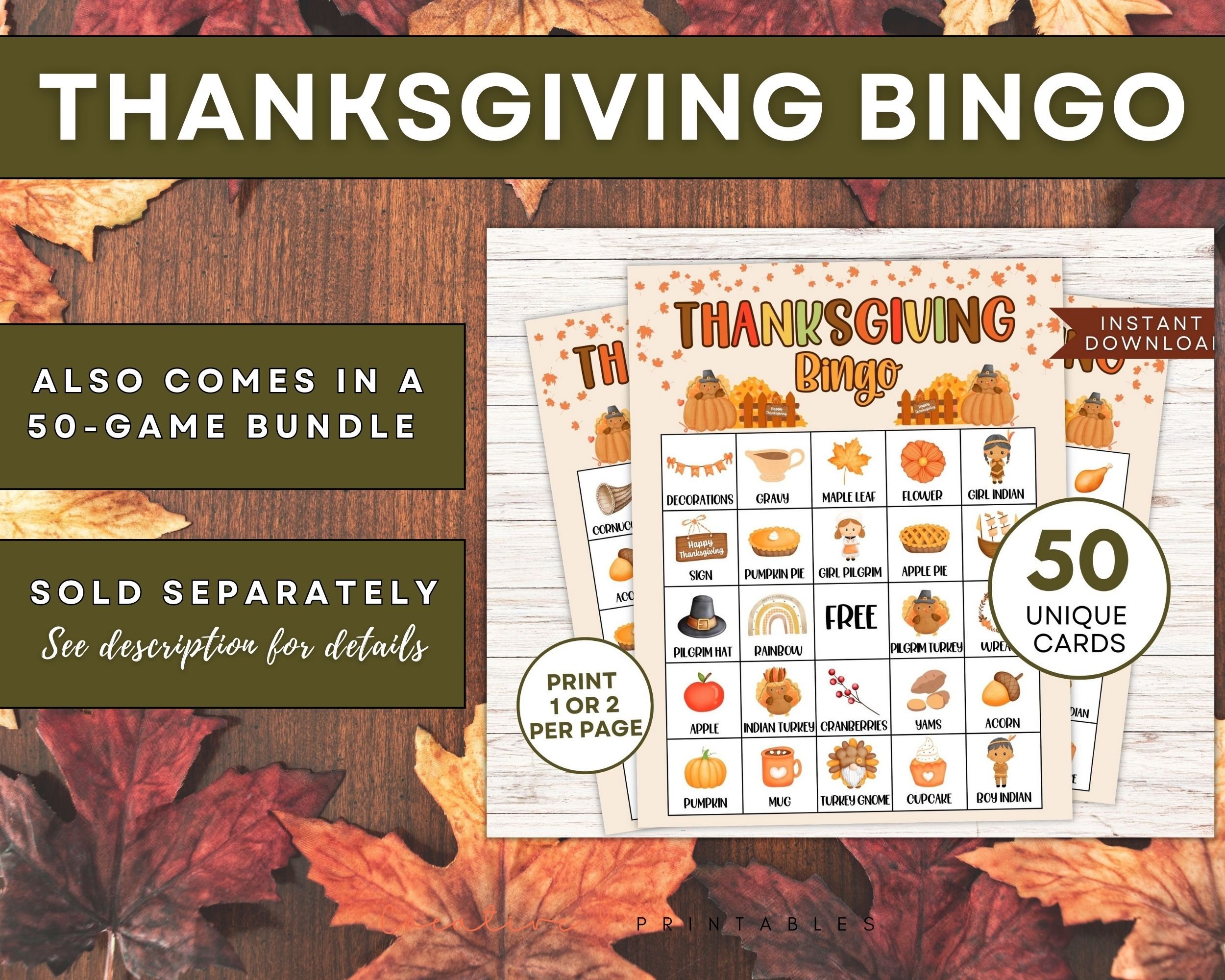 30 Printable Thanksgiving Bingo Cards for Kids and Adults, Thanksgiving ...