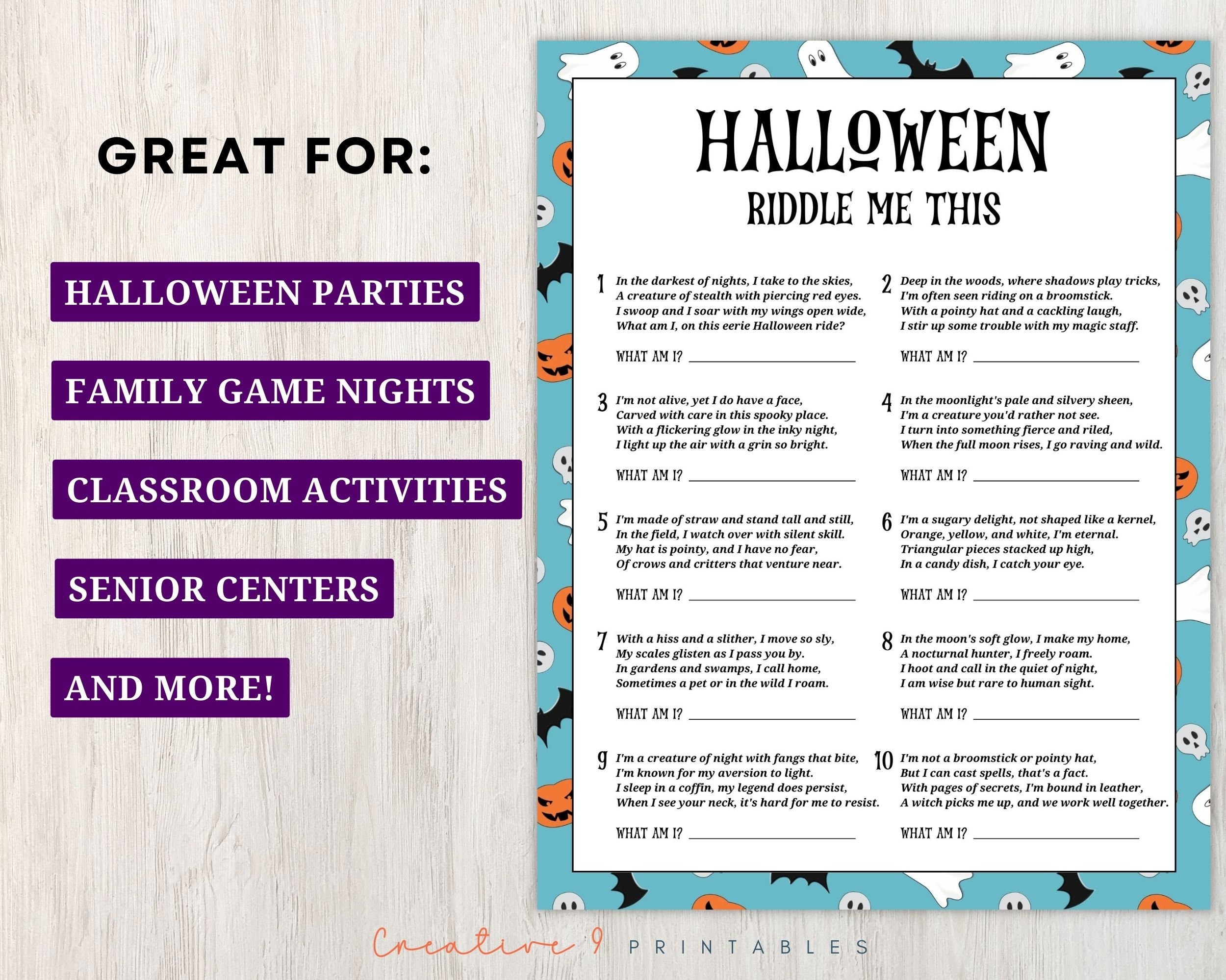 Halloween Riddle Me This Printable Game for Kids, 10 Fun Riddles for ...