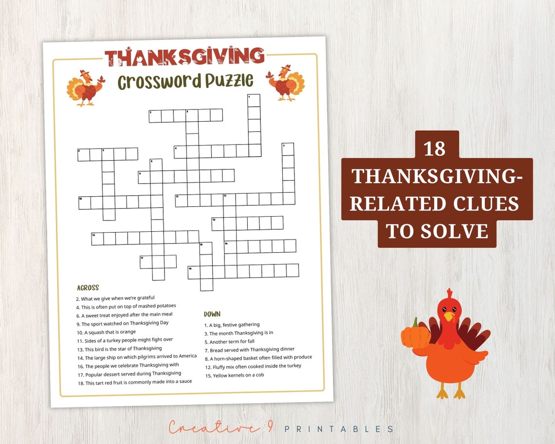 Printable Thanksgiving Crossword Puzzle for Kids and Adults, Crossword ...