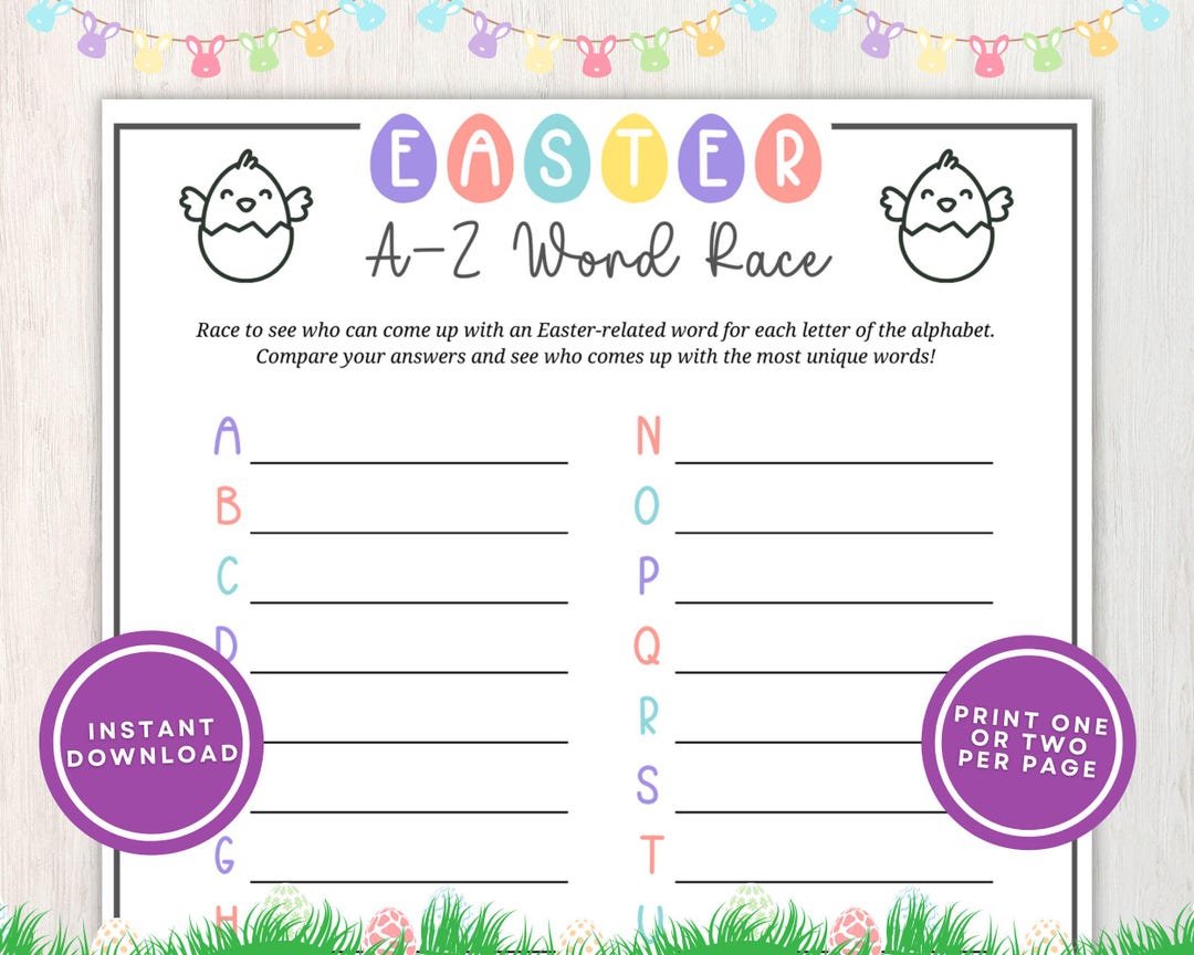 Printable Easter A to Z Game for Kids and Adults, Easter A-Z Word Race ...