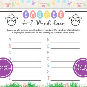 Printable Easter A to Z Game for Kids and Adults, Easter A-Z Word Race ...