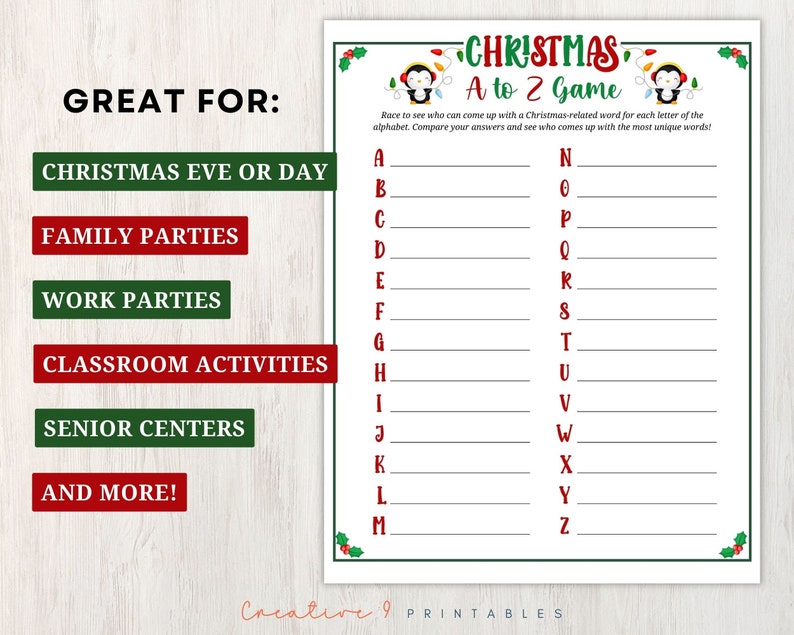 Printable Christmas A to Z Game for Kids and Adults, Christmas A-Z Word ...