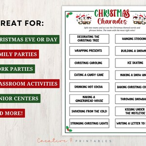 Printable Christmas Charades Game for Kids, 30 Prompts With Christmas ...
