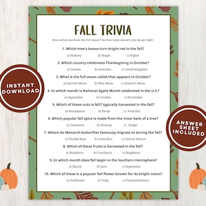 Printable Fall Trivia Game for Kids and Adults, 10 Fall Trivia ...
