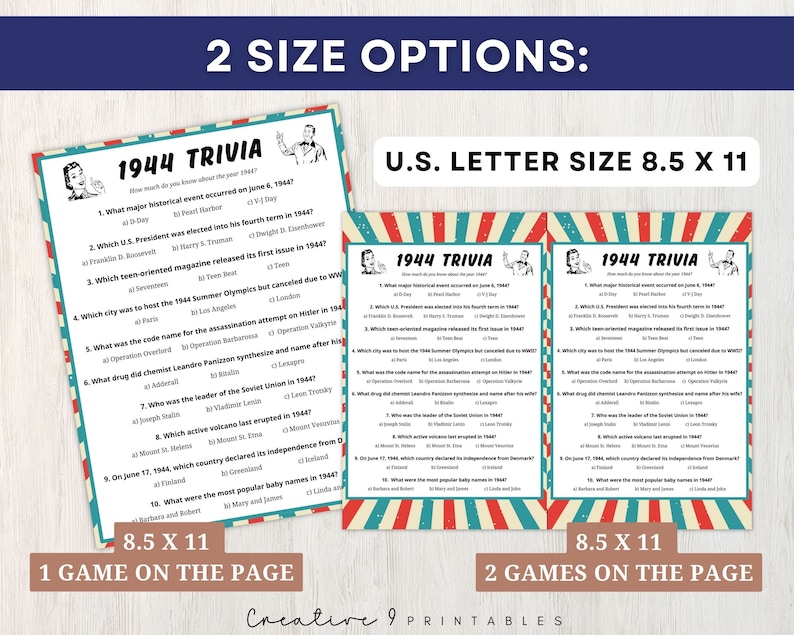 1944 Trivia With Answers, Printable 81st Birthday Game, 10 Fun Quiz ...