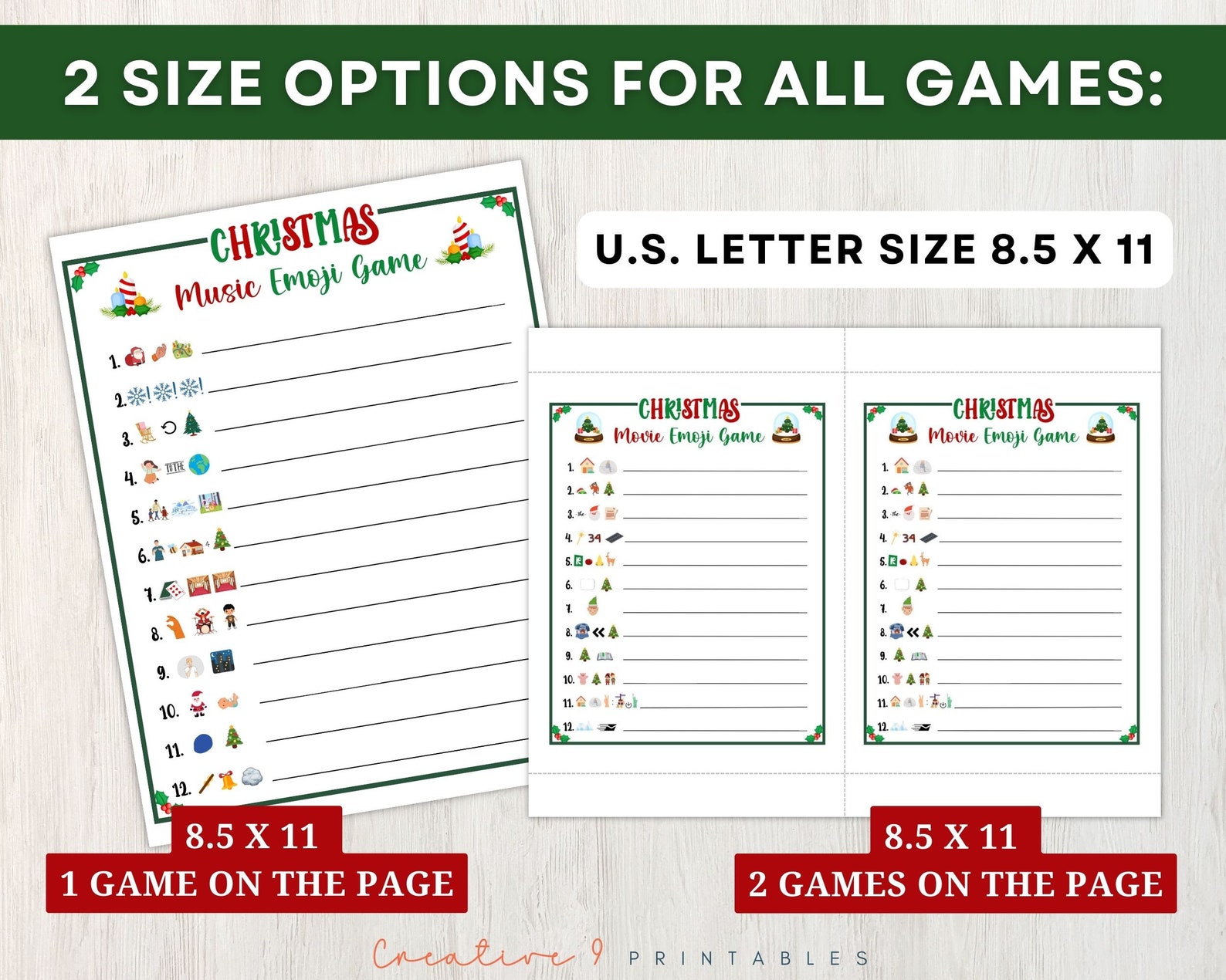 Emoji Christmas Game Bundle for Kids and Adults, 3 Printable Christmas ...