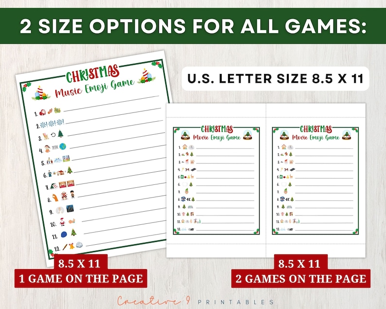 Emoji Christmas Game Bundle for Kids and Adults, 3 Printable Christmas ...