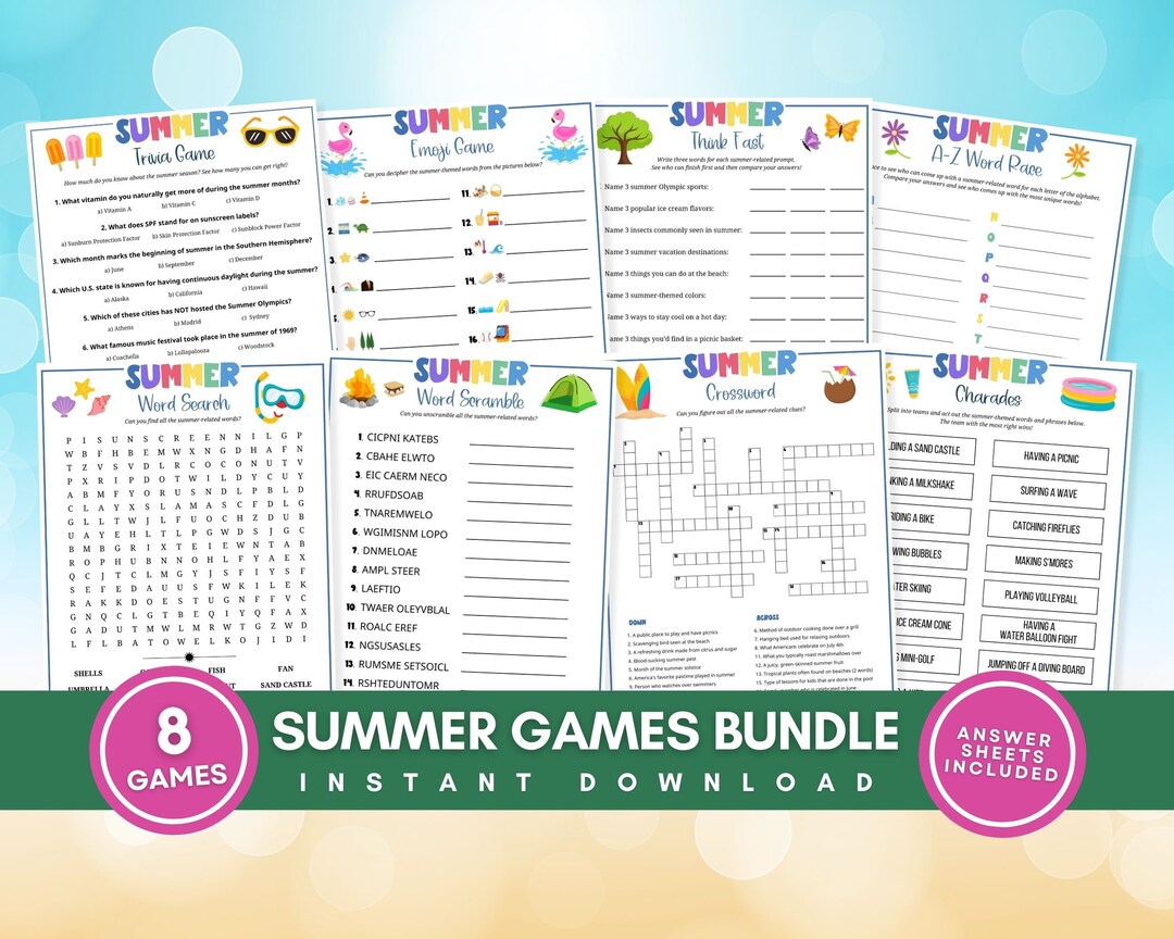 Summer Game Bundle, Fun Printable Summertime Trivia With Answers Great ...