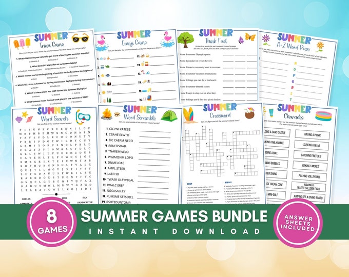 Summer Charades Printable Game for Kids and Teens, 30 Prompts With ...