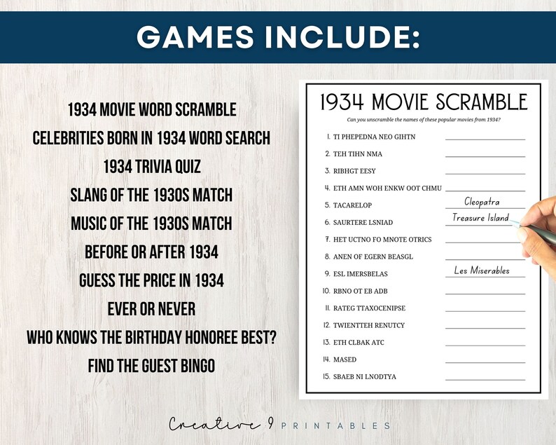 91st Birthday Party Games, Printable Game Bundle With Answer Keys, Born ...