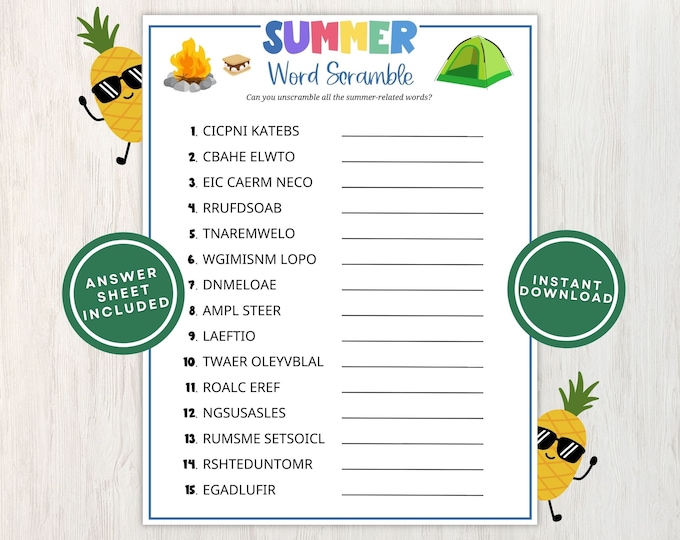 Summer Charades Printable Game for Kids and Teens, 30 Prompts With ...