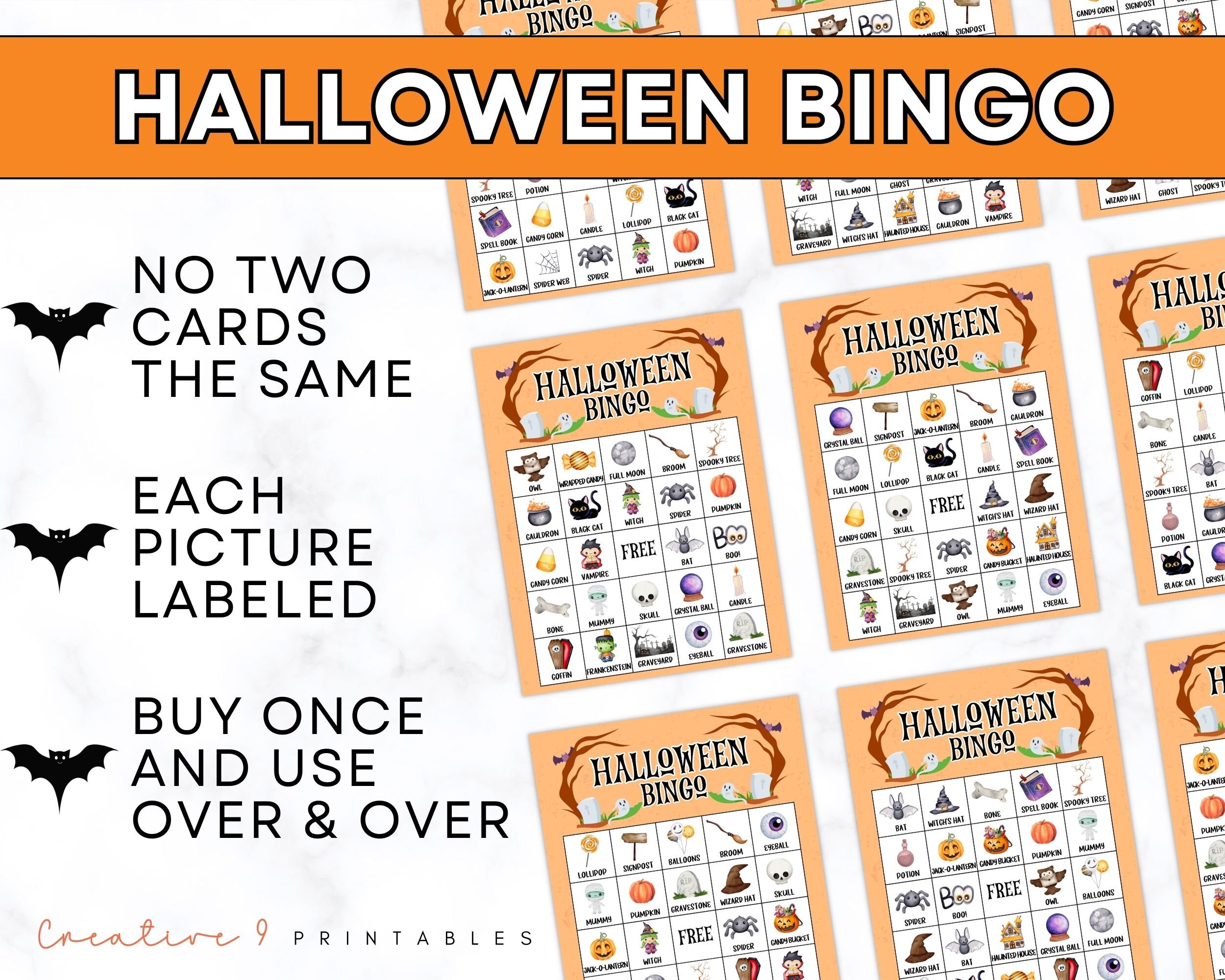 Halloween Bingo Printable PDF Game for Kids and Adults, 50 Halloween ...