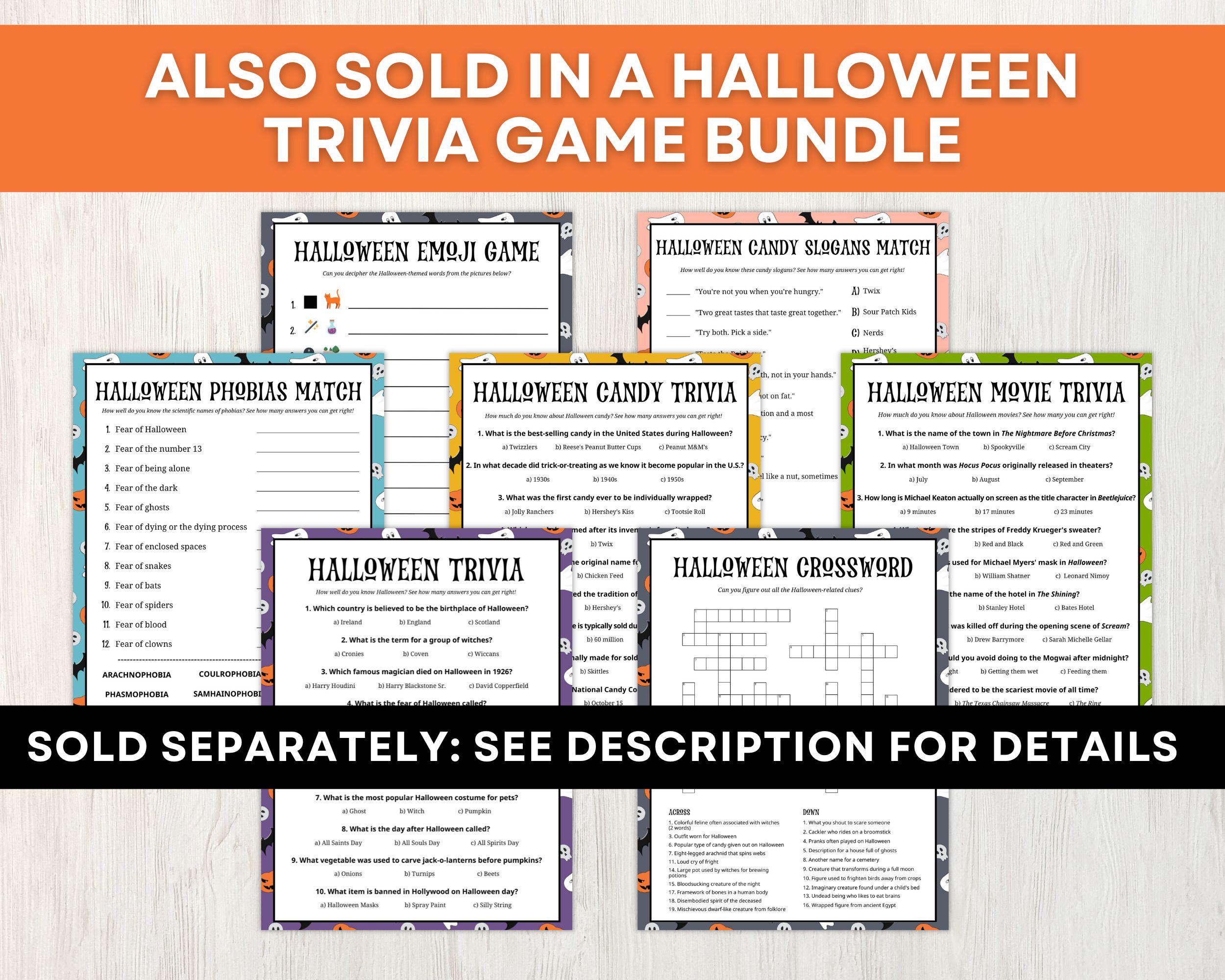 Printable Halloween Trivia Game for Kids and Adults, 10 Halloween ...