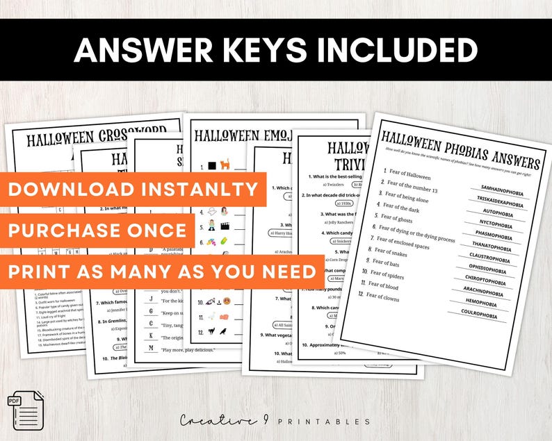 Halloween Trivia Game Bundle for Adults, Teens, and Kids, 7 Printable ...