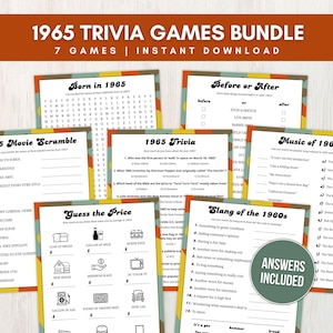 1965 Trivia Game Bundle for Adults, 60th Birthday Party Games, Born in ...