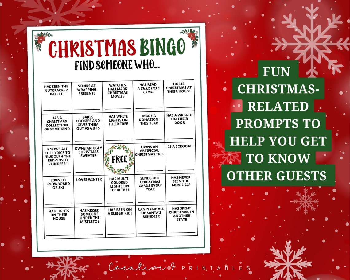 Printable Christmas Find Someone Who Bingo Game for Adults, 50 ...