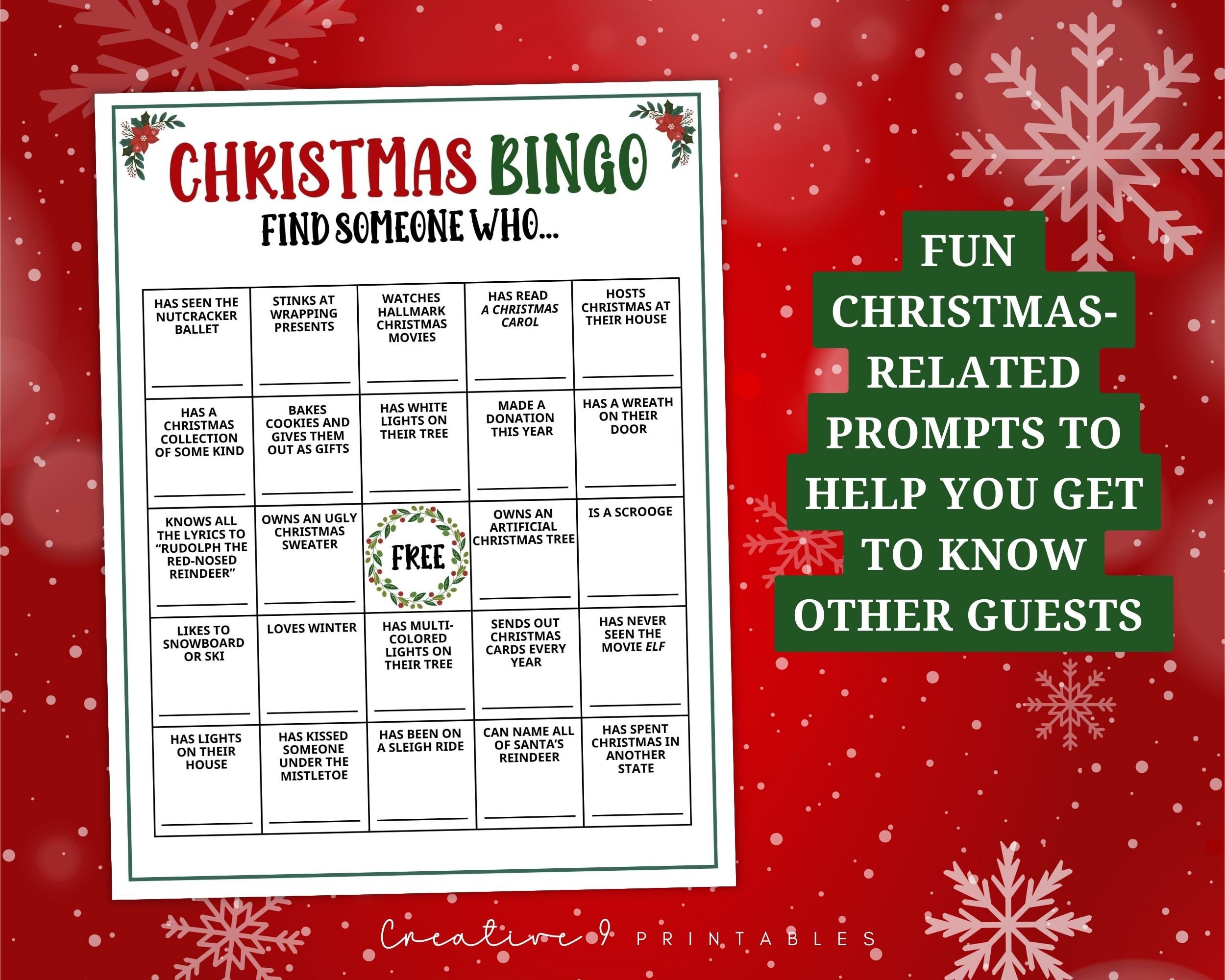 Printable Christmas Find Someone Who Bingo Game for Adults, 50 ...