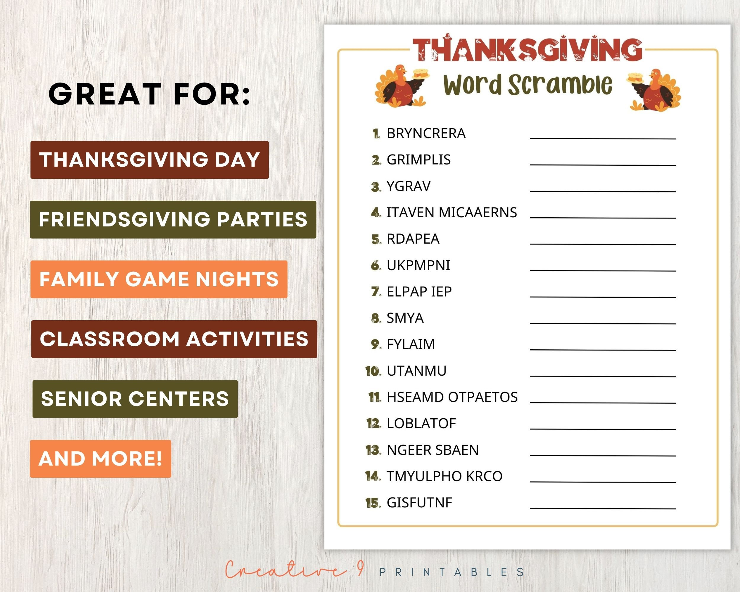 Printable Thanksgiving Word Scramble Game for Kids or Adults With ...