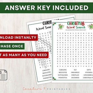 Christmas Word Search Printable PDF Puzzle for Adults and Kids ...