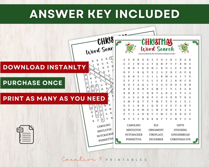 Christmas Word Search Printable PDF Puzzle for Adults and Kids ...