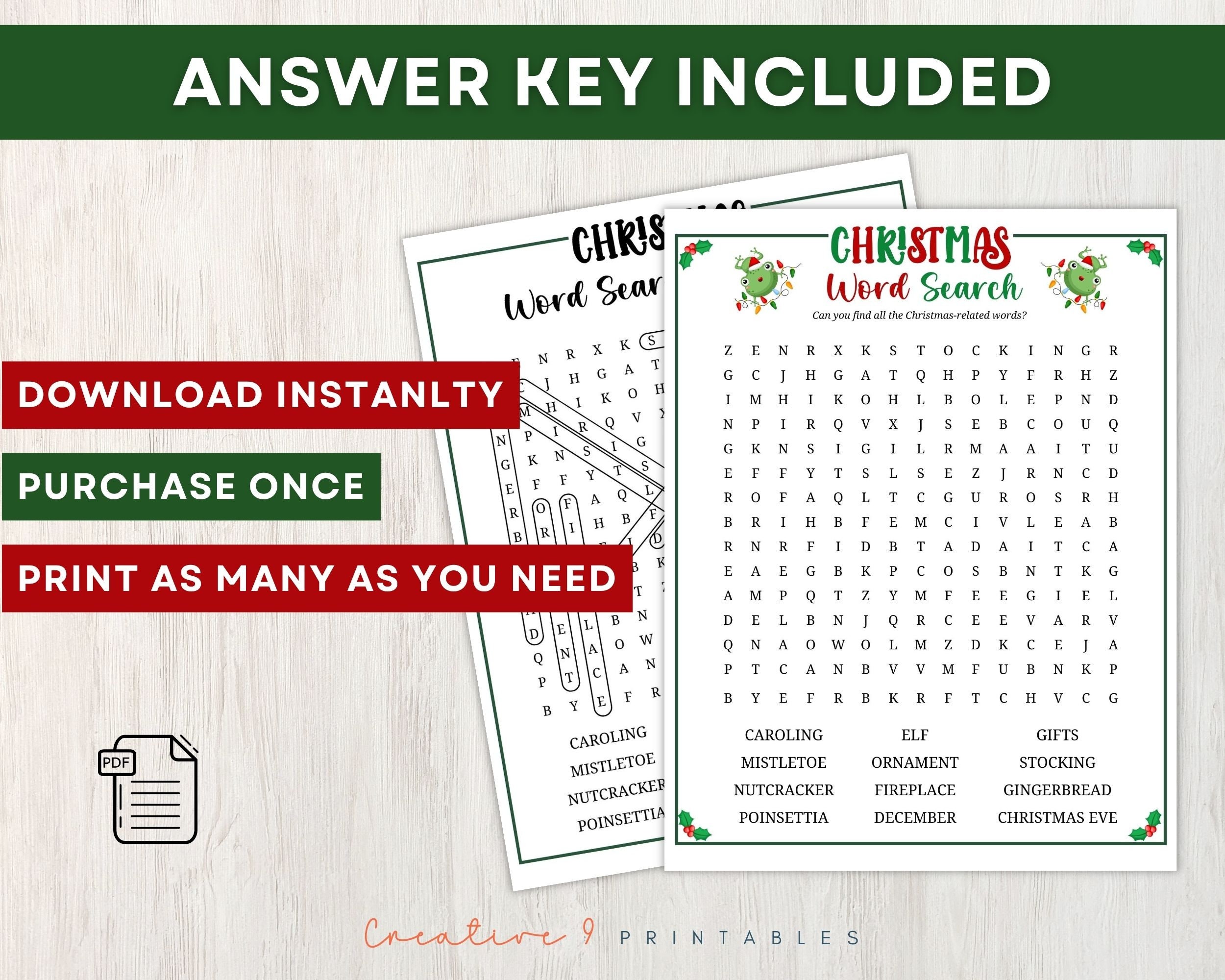 Christmas Word Search Printable PDF Puzzle for Adults and Kids ...