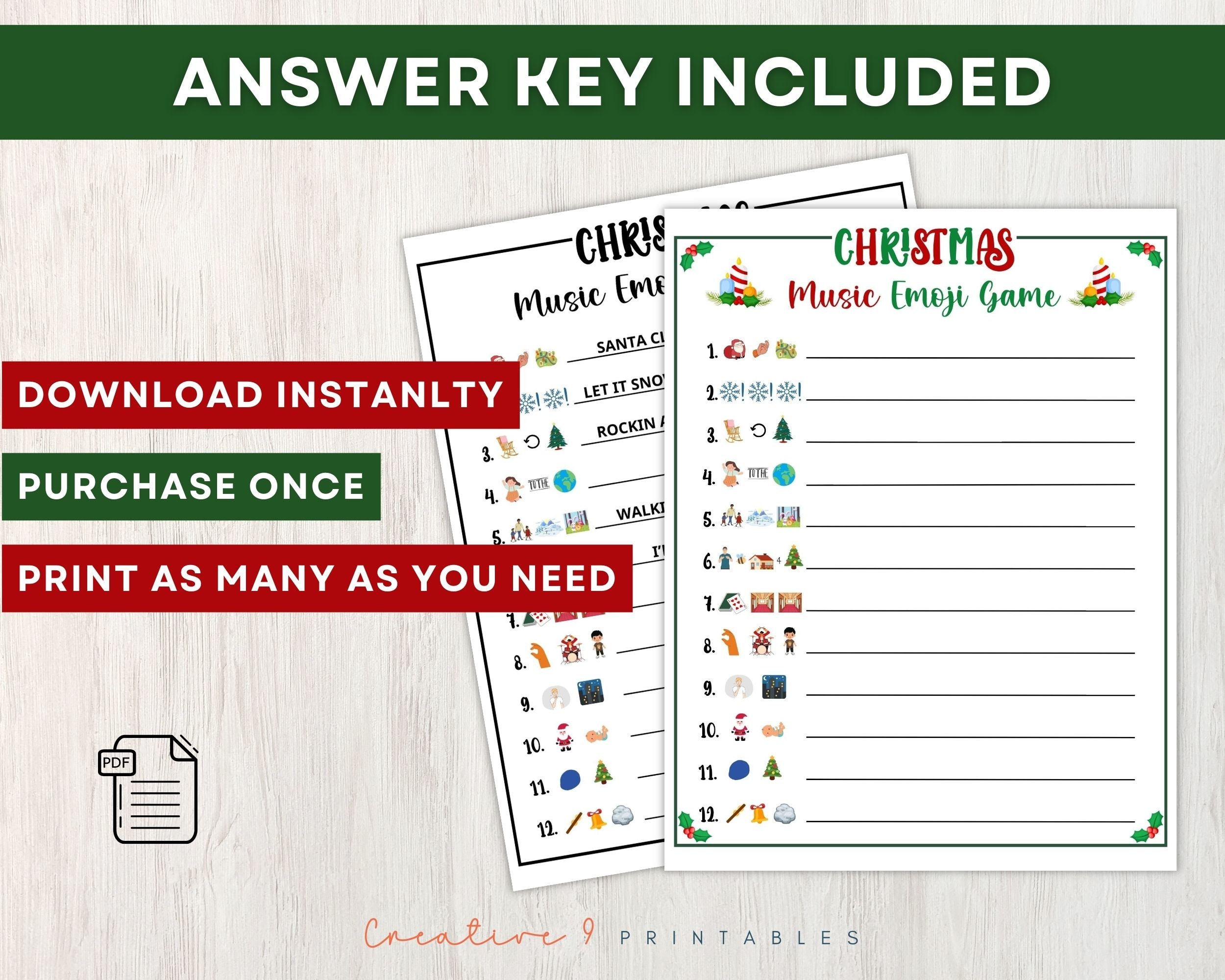 Printable Christmas Song Emoji Game for Kids and Adults, 12 Christmas ...