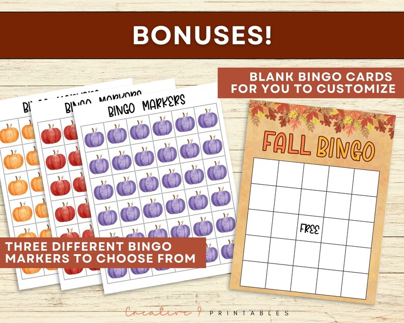 Printable Fall Bingo Game for Kids and Adults, 50 Bingo Cards and Bonus ...