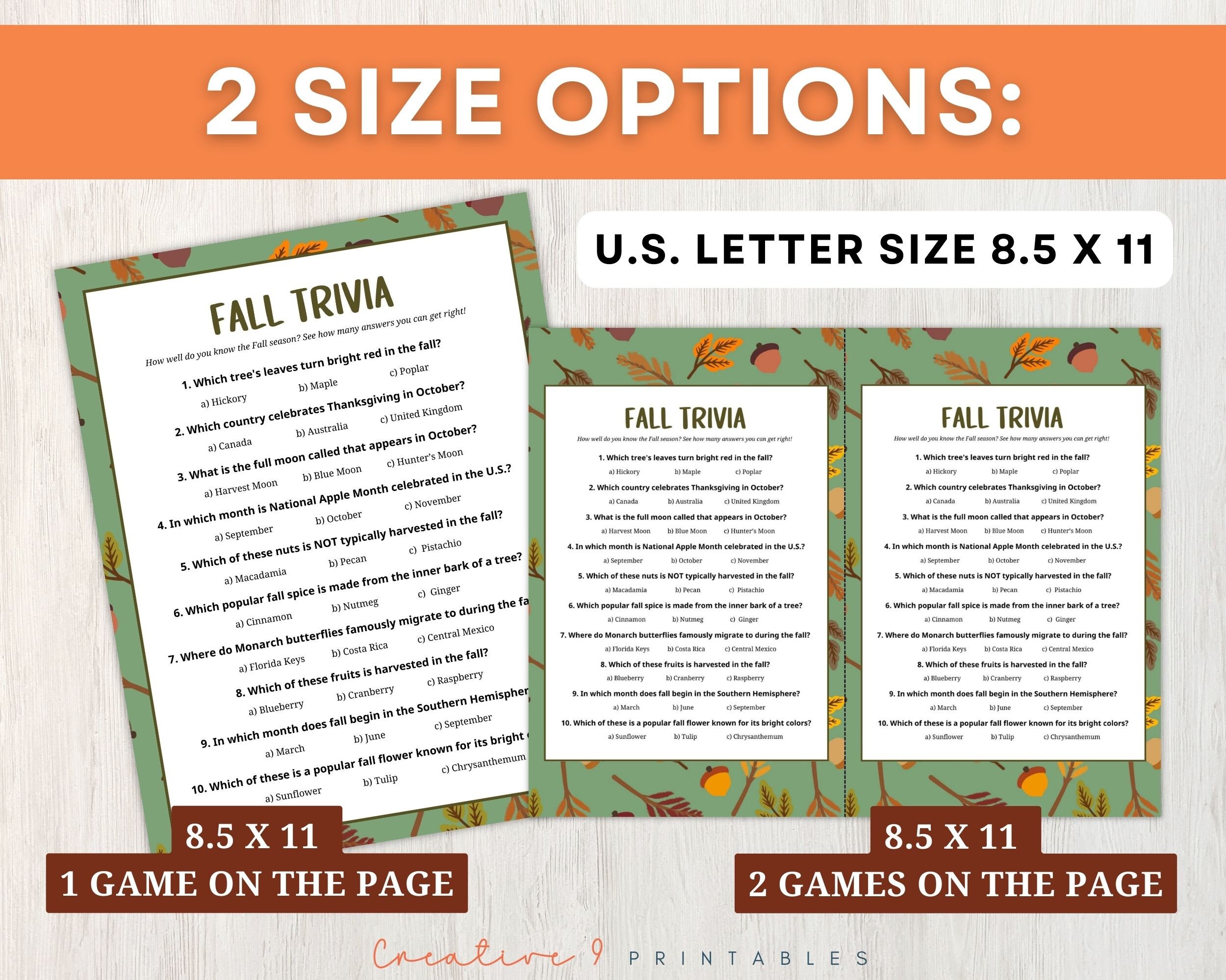 Printable Fall Trivia Game for Kids and Adults, 10 Fall Trivia ...