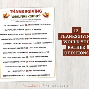 Printable Thanksgiving Would You Rather Game for Kids and Adults, Would ...