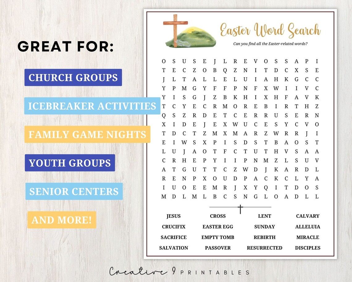 Christian Easter Word Search, Printable Wordsearch Puzzle W/ Answers ...