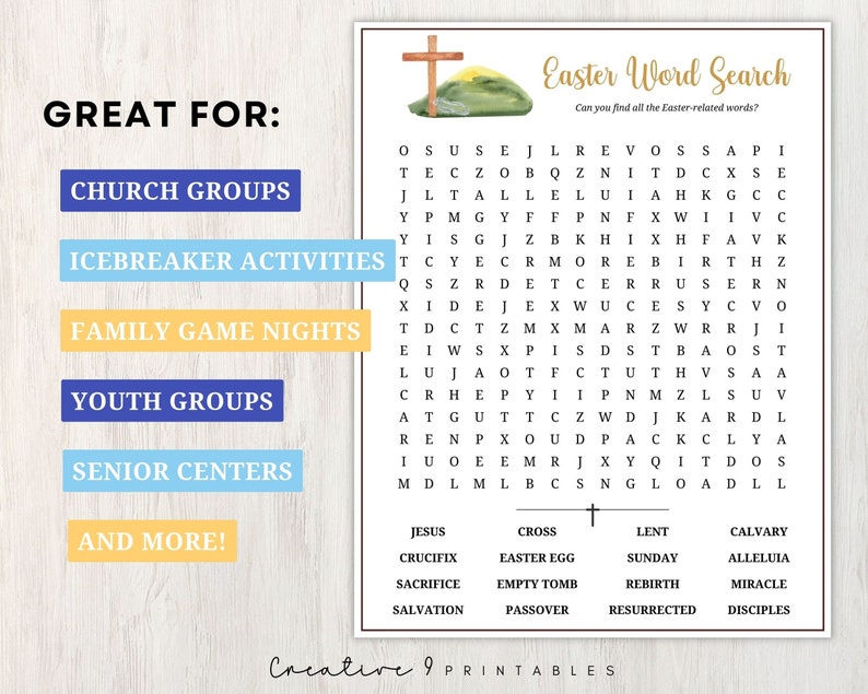 Christian Easter Word Search, Printable Wordsearch Puzzle W/ Answers ...
