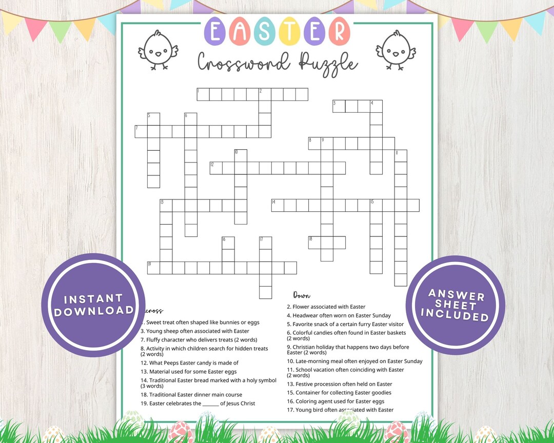 Easter Crossword Puzzle for Kids and Adults, Fun Printable Word Game ...