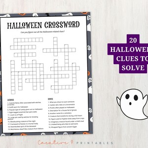 Halloween Crossword Printable Game for Kids and Adults, 20 Halloween ...