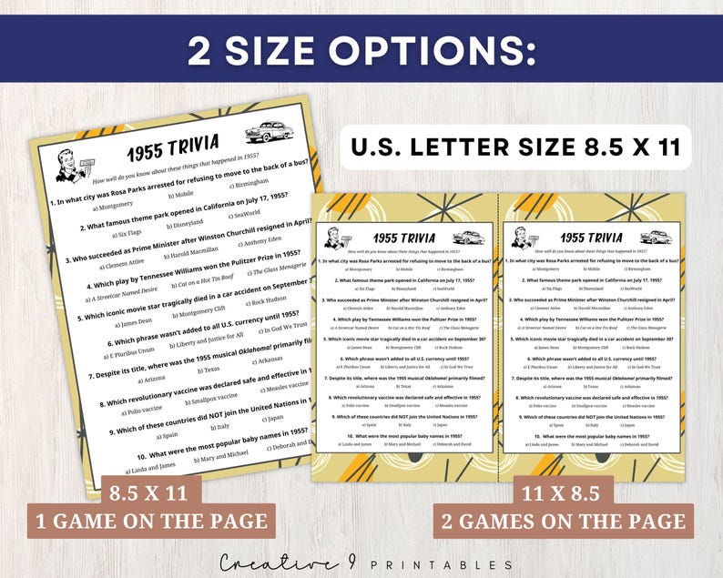 1955 Trivia With Answers, Printable 70th Birthday Game, 10 Fun Quiz ...