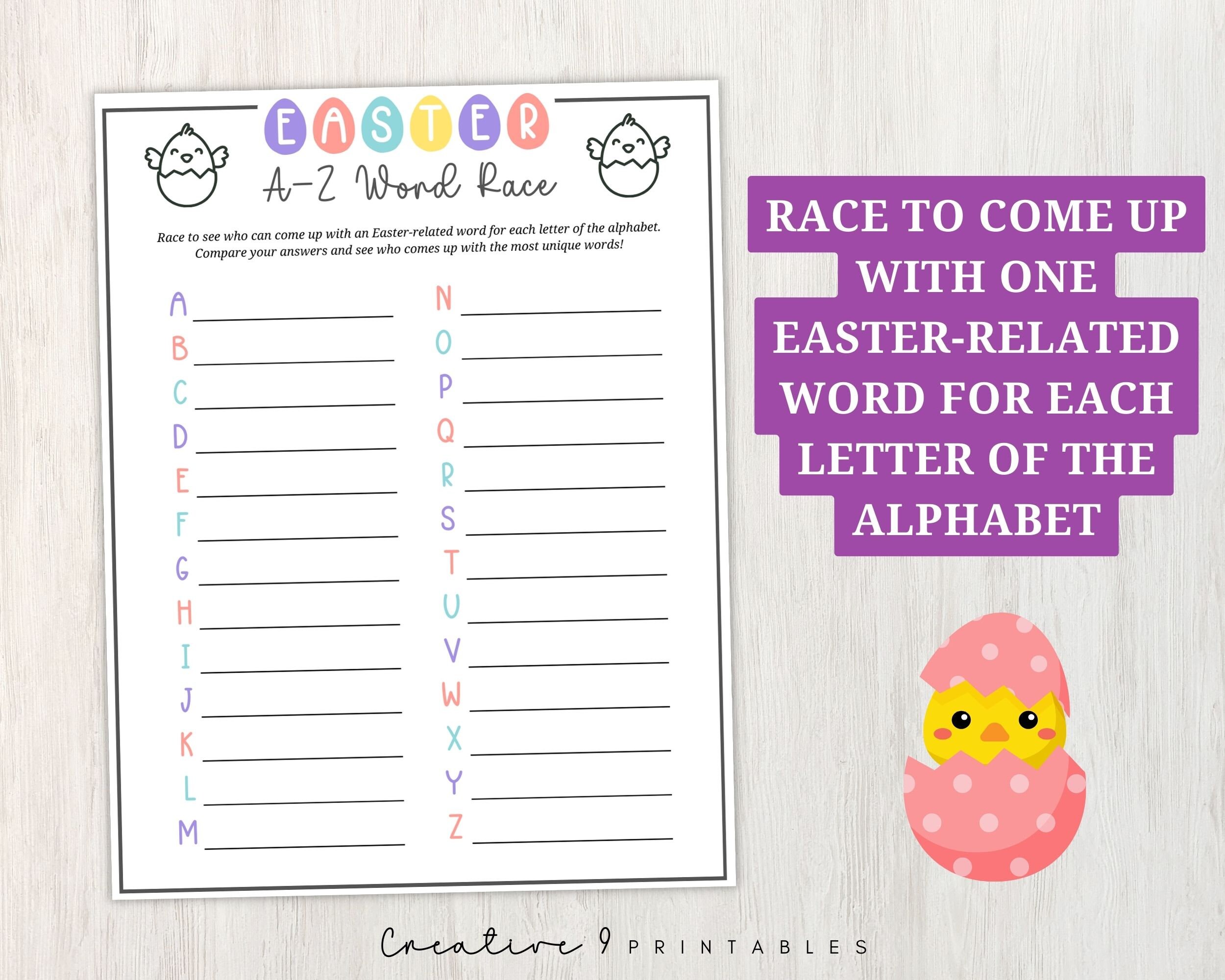 Printable Easter A to Z Game for Kids and Adults, Easter A-Z Word Race ...
