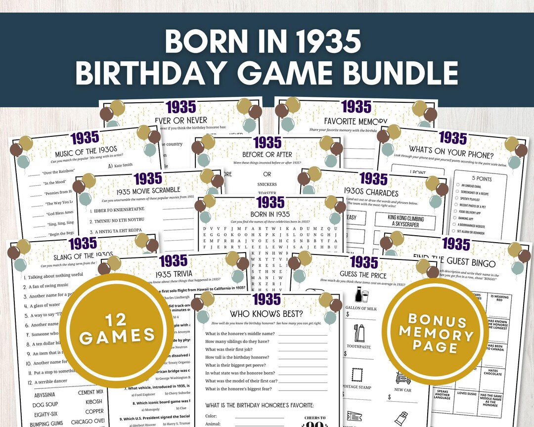 Born in 1935 Trivia Bundle, 90th Birthday Games, Back in 1935, 90th ...