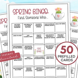 Spring Find the Guest Bingo Printable Game for Adults, 50 Prefilled ...