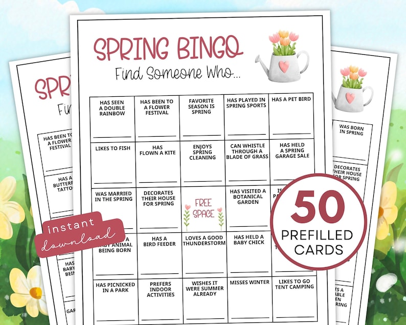 Spring Find the Guest Bingo Printable Game for Adults, 50 Prefilled ...