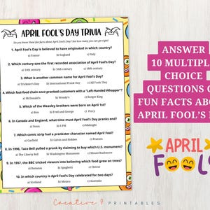 April Fool's Day Trivia Printable Game for Kids and Adults, 10 Trivia ...