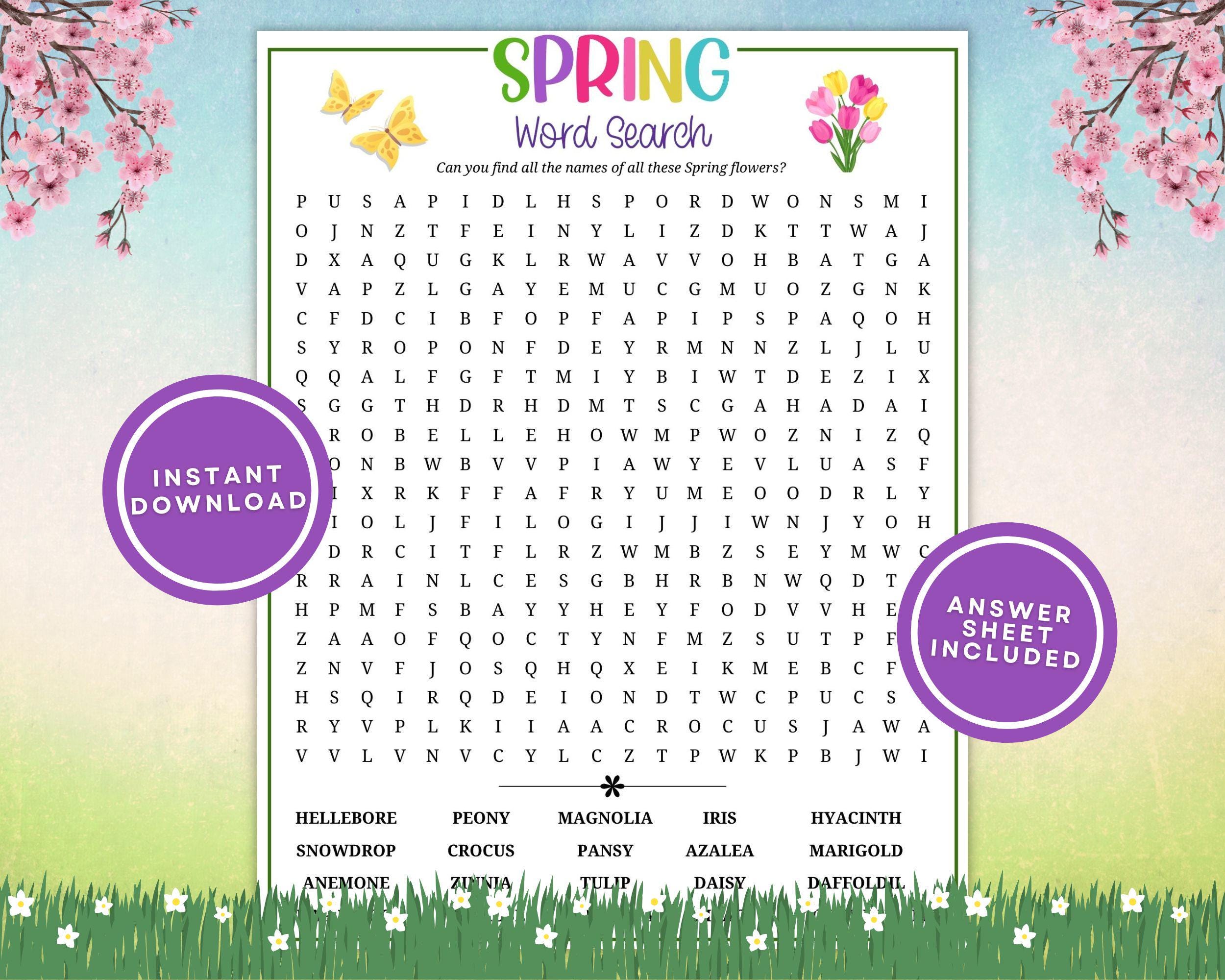 Spring Word Search for Kids and Adults, Fun Puzzle Printable Game With ...