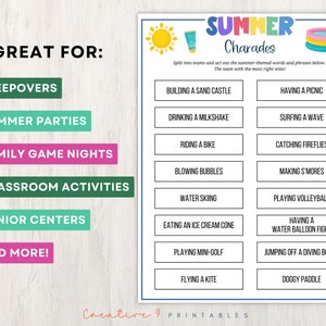 Summer Charades Printable Game for Kids and Teens, 30 Prompts With ...
